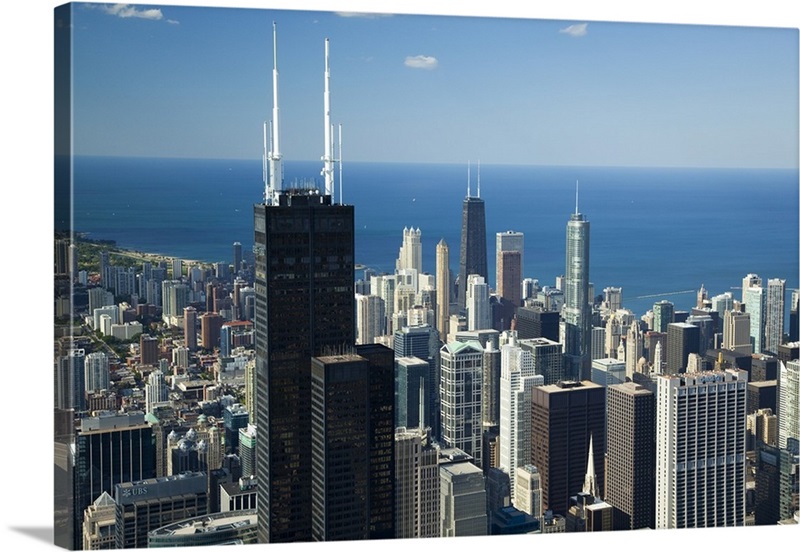 Aerial view of a city, Lake Michigan, Chicago, Cook County, Illinois ...
