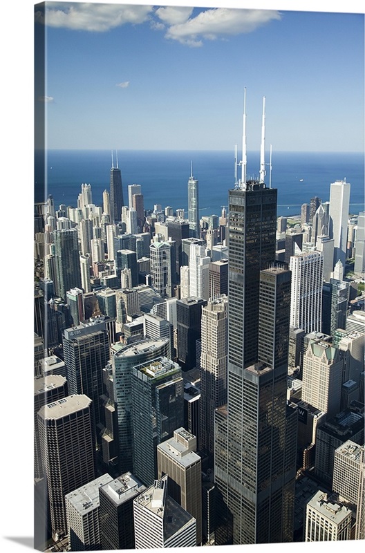 Aerial view of a city, Lake Michigan, Chicago, Cook County, Illinois ...