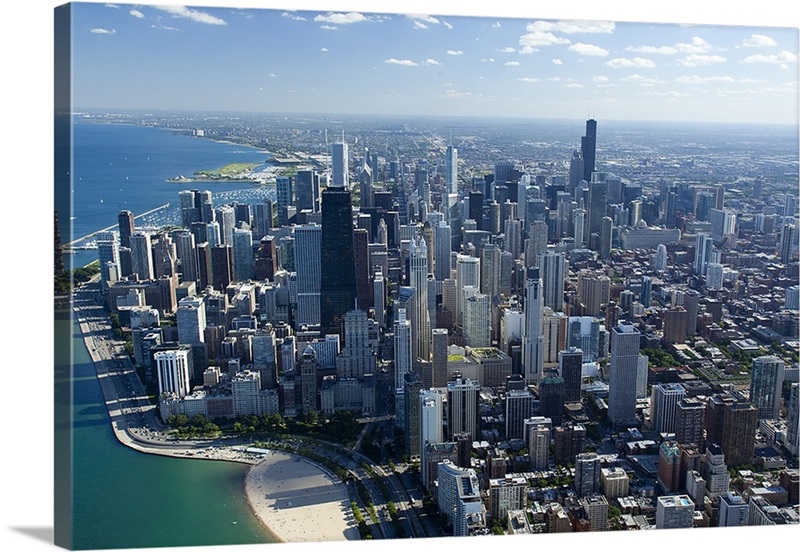 Aerial view of a city, Lake Michigan, Chicago, Cook County, Illinois ...