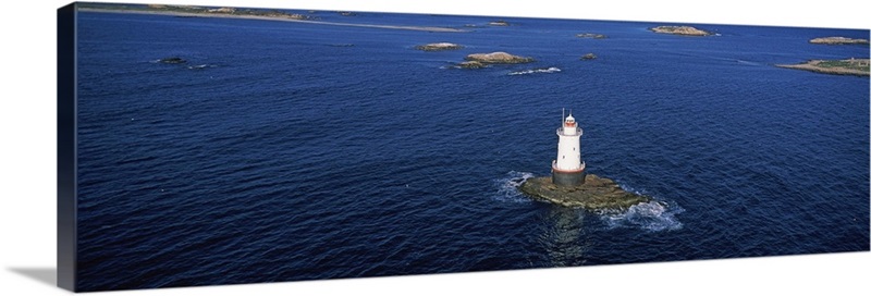 Aerial view of a light house, Sakonnet Point Lighthouse, Little Compton ...