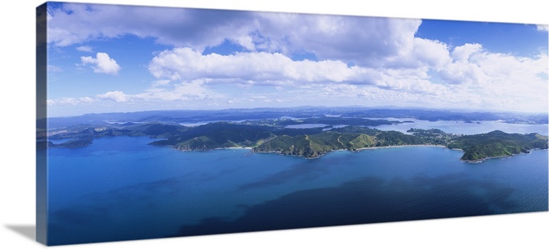 Aerial view of an island, Bay of Islands, North Island, New Zealand ...