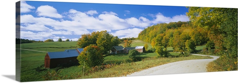 Barns near a road, Jenny Farm, Vermont, New England | Great Big Canvas
