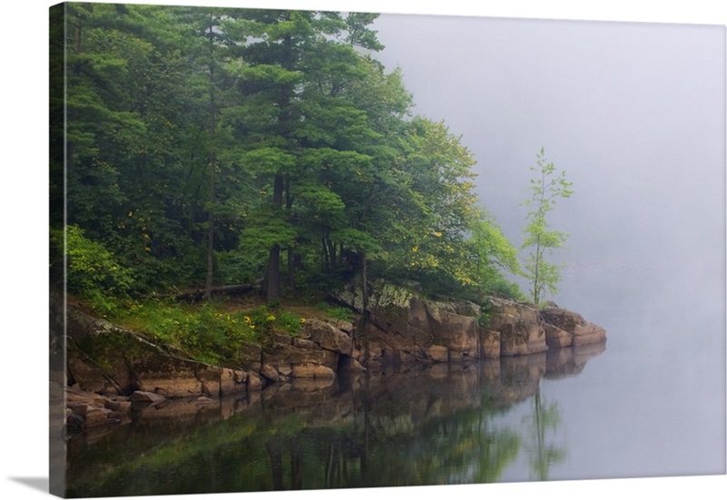 Basalt cliffs of The Dalles in fog, Saint Croix River, Interstate State ...