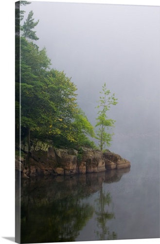 Basalt cliffs of The Dalles in fog, Saint Croix River, Interstate State ...