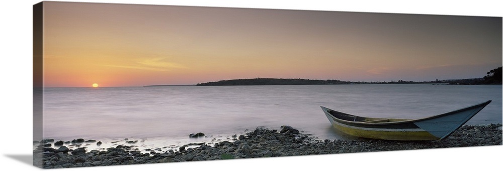Boat at the lakeside, Lake Victoria, Great Rift Valley, Kenya Wall Art ...