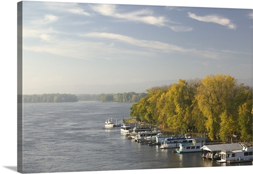 Boats anchored at a port, Mississippi River Valley, La Crosse ...