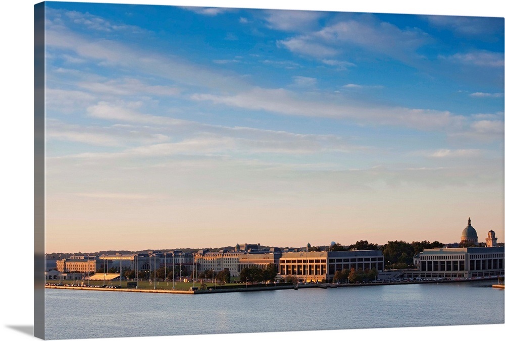 Buildings at waterfront, US Naval Academy, Severn River, Annapolis ...