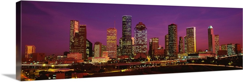 Buildings lit up at night Houston Texas | Great Big Canvas