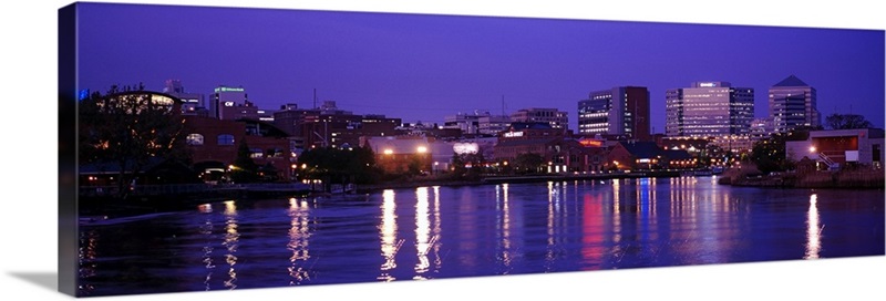 Buildings lit up at night, Wilmington, Delaware | Great Big Canvas