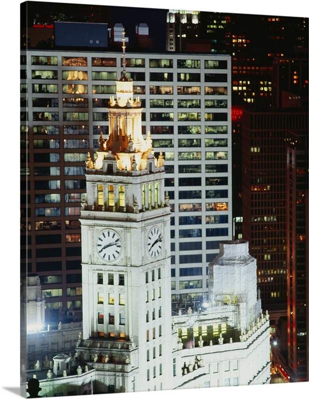 Buildings lit up at night, Wrigley Building, Chicago, Illinois | Great ...