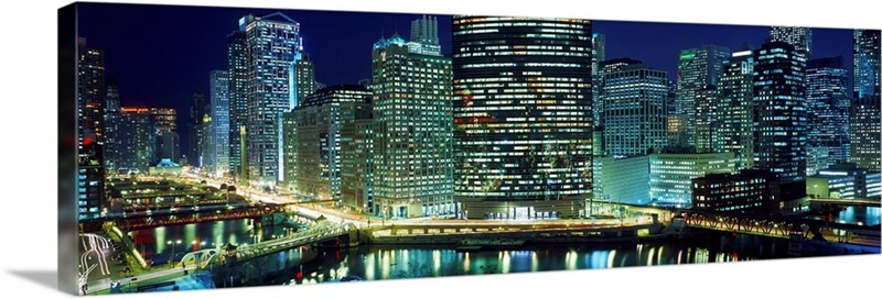 Chicago skyline at night, Chicago, Cook County, Illinois | Great Big Canvas