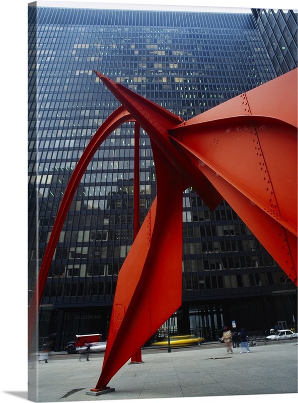Close-up of a structure in front of a building, Alexander Calder ...