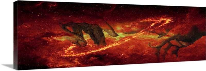 Close up of two hands reaching for each other in space | Great Big Canvas