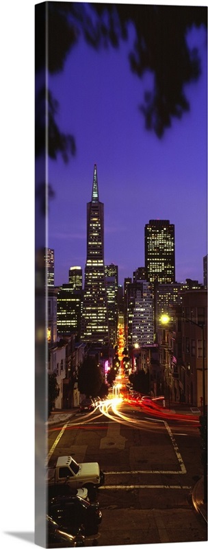 Colonial building light-up at night, Transamerica Pyramid And Columbus ...