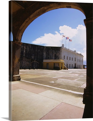 Courtyard viewed through an arch at a castle, Castillo De San Cristobal ...