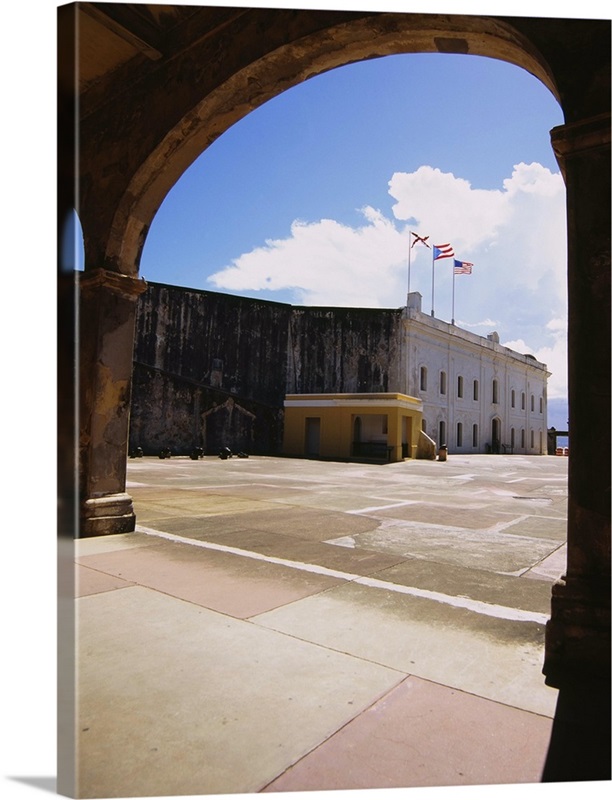 Courtyard viewed through an arch at a castle, Castillo De San Cristobal ...