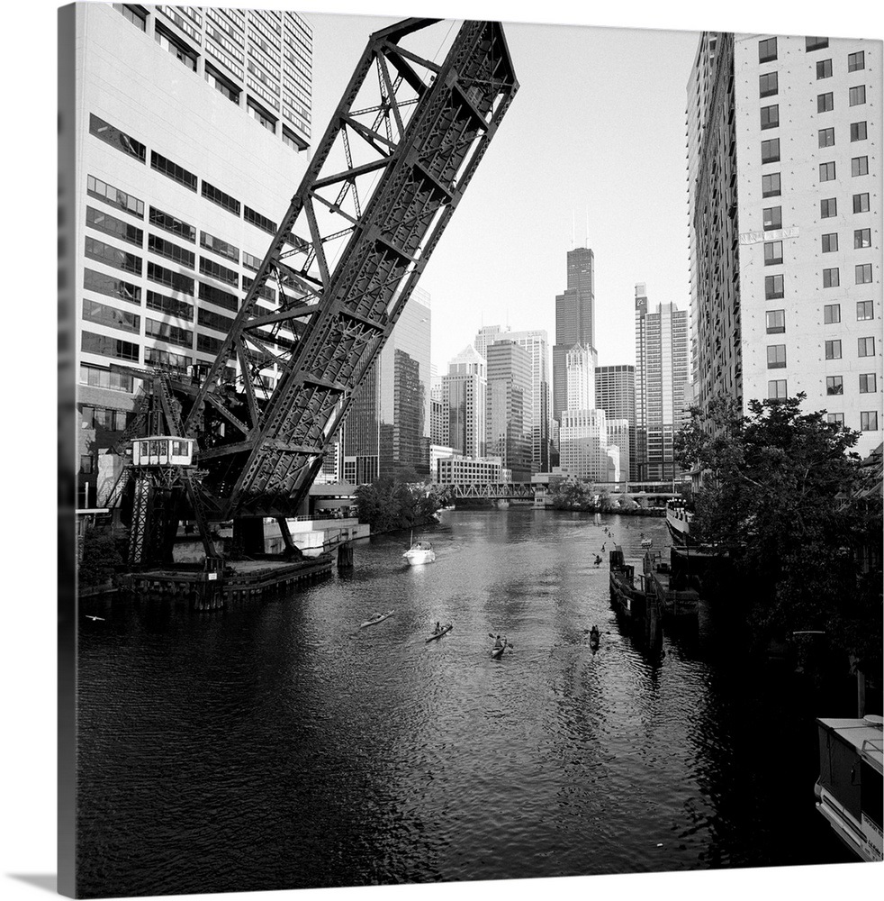 Drawbridge on a river, Chicago River, Chicago, Cook County, Illinois ...