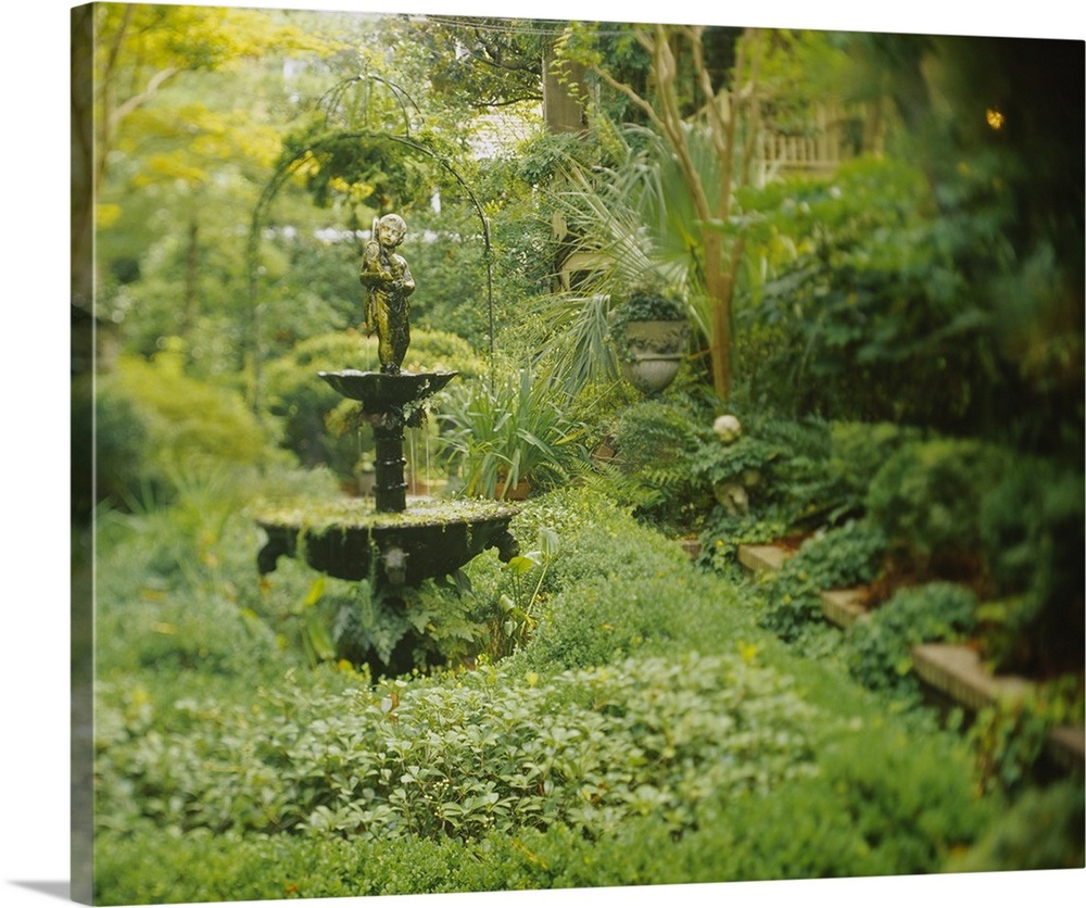Fountain in a garden, Secret Garden, Savannah, Georgia Wall Art, Canvas ...