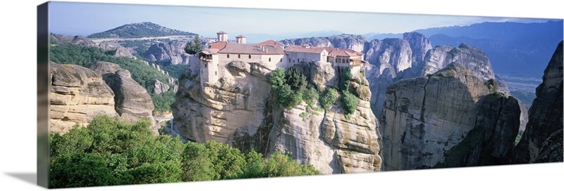 Greece, Meteora, building on cliffs by sea | Great Big Canvas