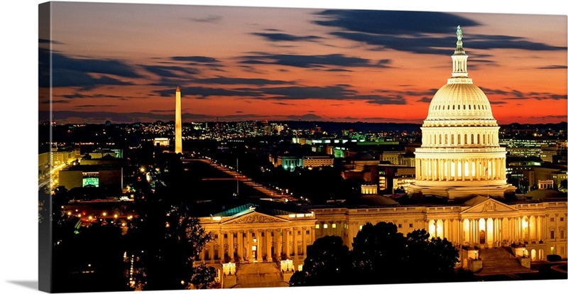 High angle view of a city lit up at dusk, Washington DC | Great Big Canvas