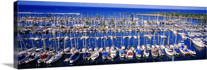 High angle view of boats in a row, Ala Wai, Honolulu, Hawaii | Great ...