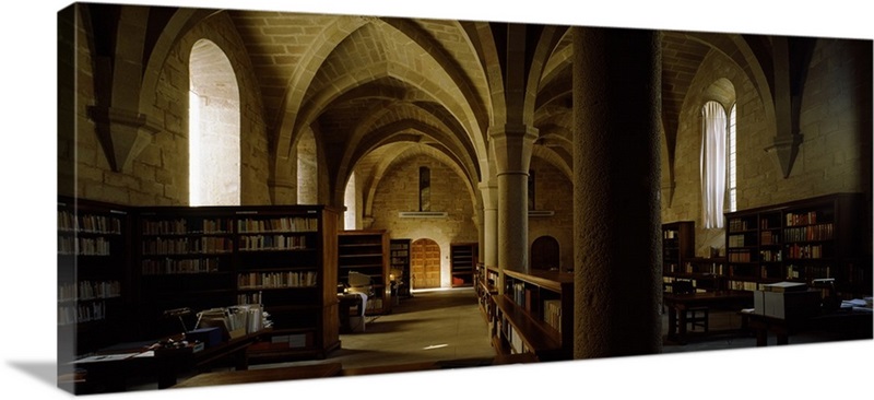 Interiors of a library in a monastery, Poblet Monastery, Conca de ...