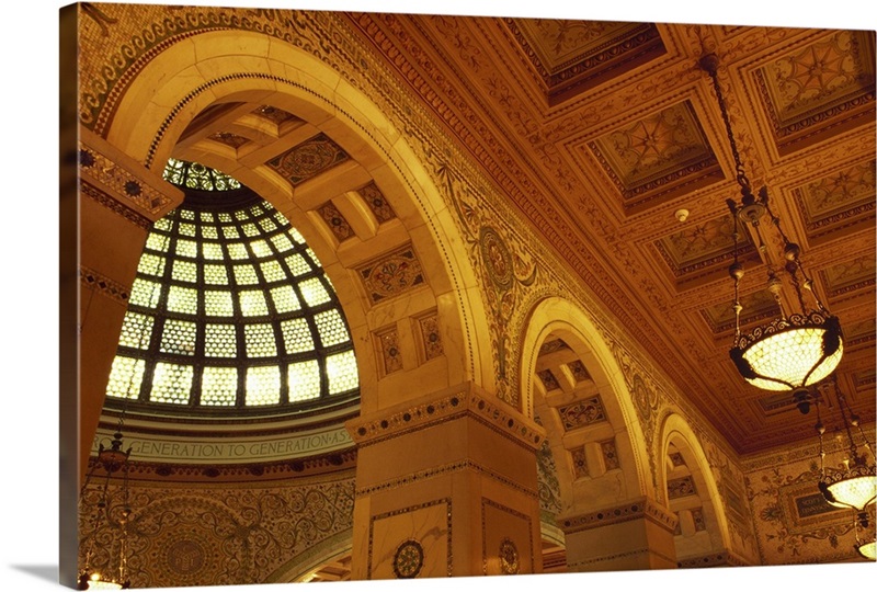 Interiors of Tiffany Dome, Chicago Cultural Center, Chicago, Cook ...