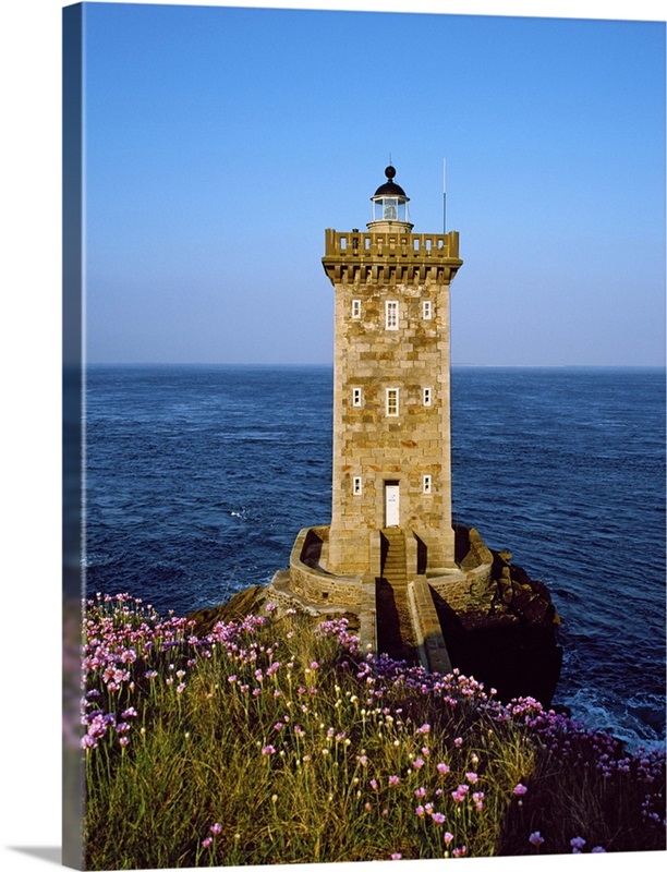Lighthouse at the coast, Kermorvan Lighthouse, Finistere, Brittany ...