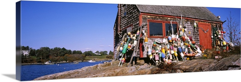 Lobster buoys on a shed, Harpswell Cove, Maine | Great Big Canvas
