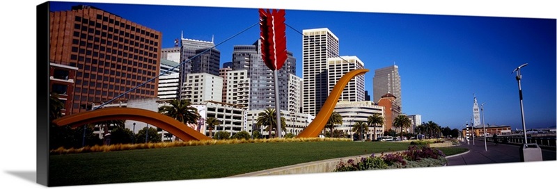 Low angle view of a sculpture in front of buildings, San Francisco ...