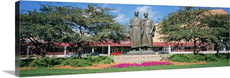 Low angle view of Mayo brothers statue in a garden, Civic Center ...