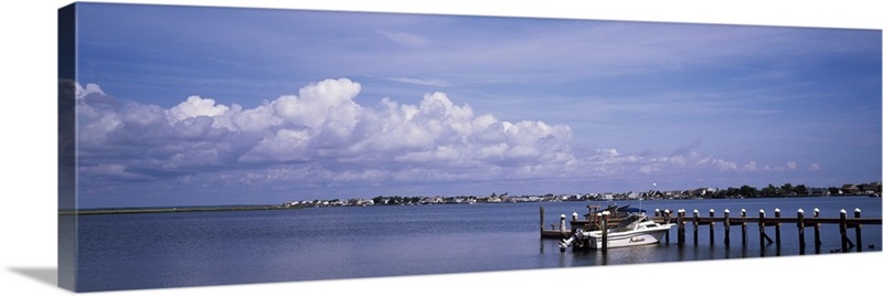 New Jersey, Brigantine Beach, Thoroughfare Bay, View of a boat parked ...