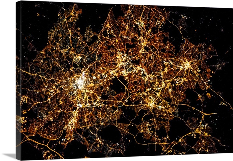 Night time satellite image of a city in England, United Kingdom | Great ...