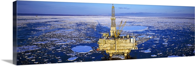 Oil production platform in icy water, Cook Inlet, Trading Bay, Alaska ...
