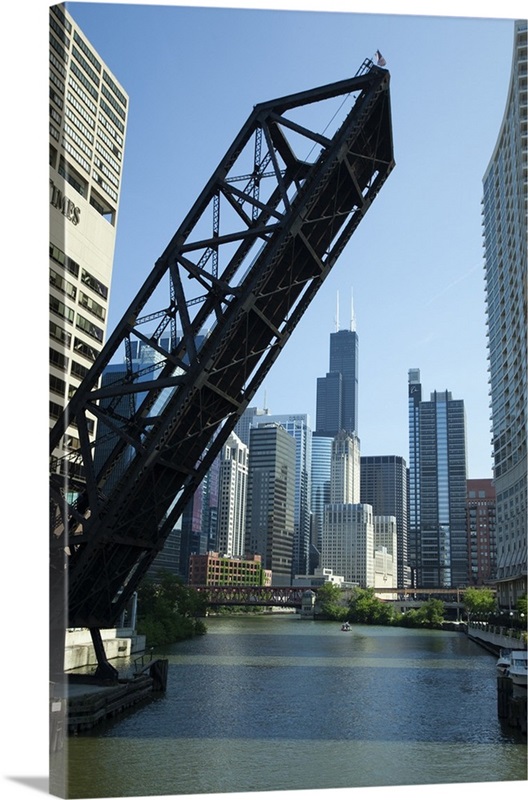 Open drawbridge across a river, Chicago River, Chicago, Cook County ...