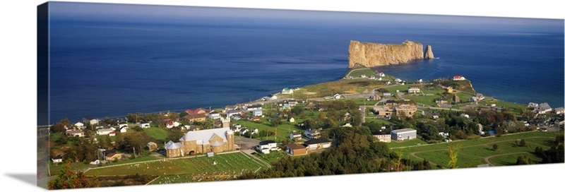 Overview of the town of Perce and Perce Rock Wall Art, Canvas Prints ...