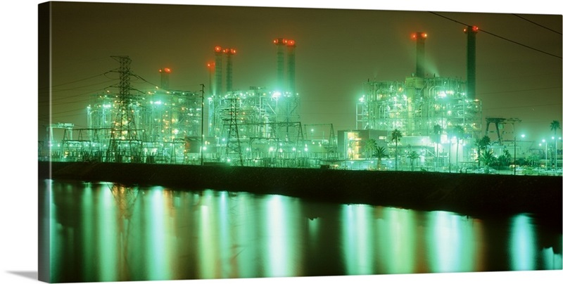 Power station illuminated at night, Haynes Generating Station, San ...