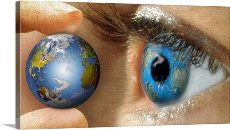 Reflection of a globe in a person's eye | Great Big Canvas