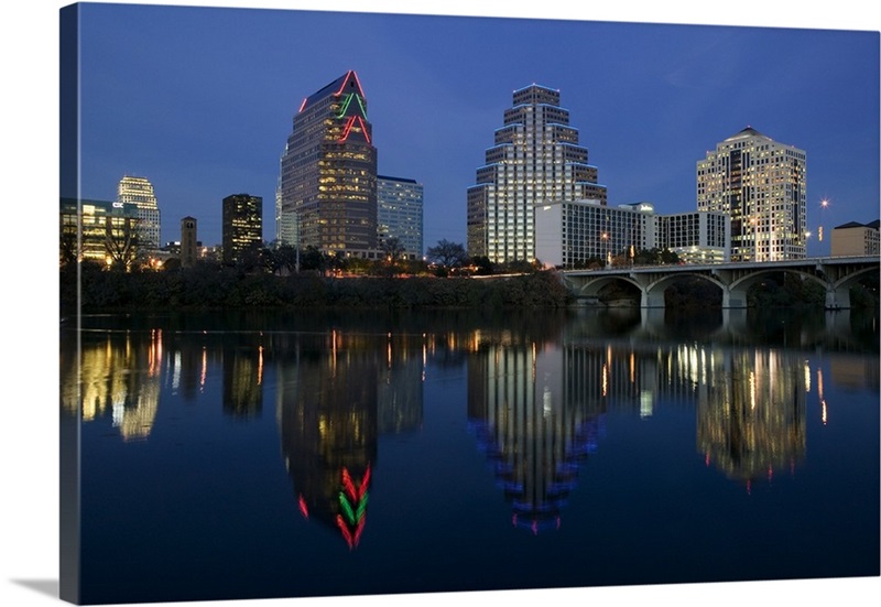 Reflection of buildings in water, Town Lake, Austin, Texas | Great Big ...