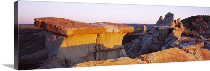 Rock formations on a landscape, Badlands, Theodore Roosevelt National ...