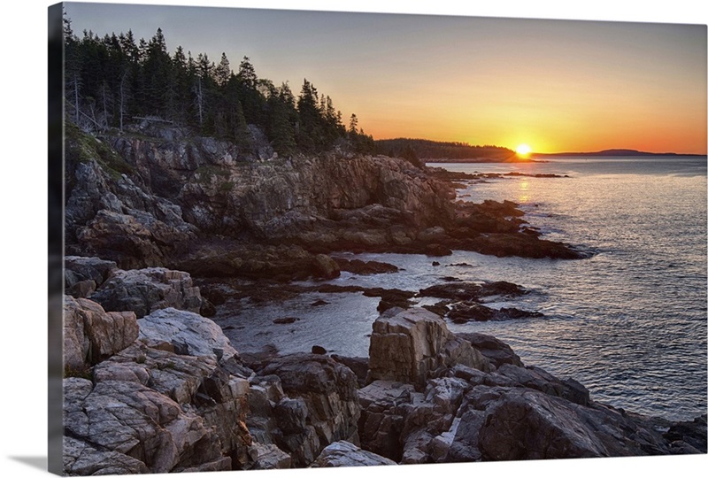 Rocks on the coast at sunrise, Little Hunters Beach, Acadia National ...