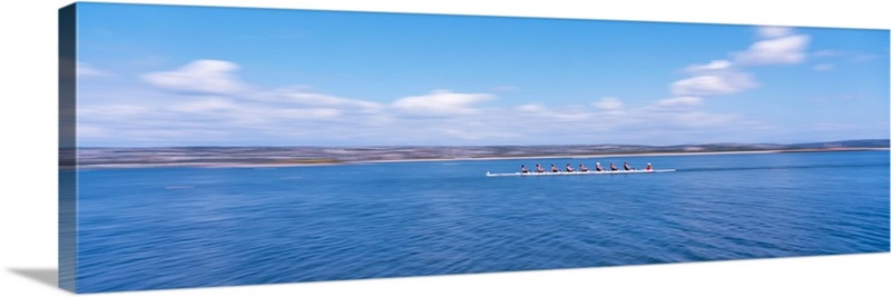 Side profile of a crew rowing on a lake | Great Big Canvas