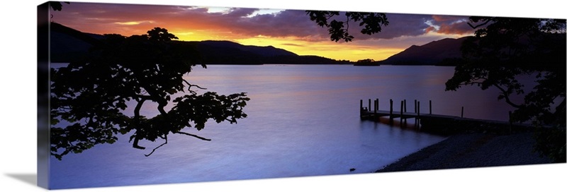 Silhouette Of A Jetty At Dusk, Ashness Gate Jetty, Lake District ...