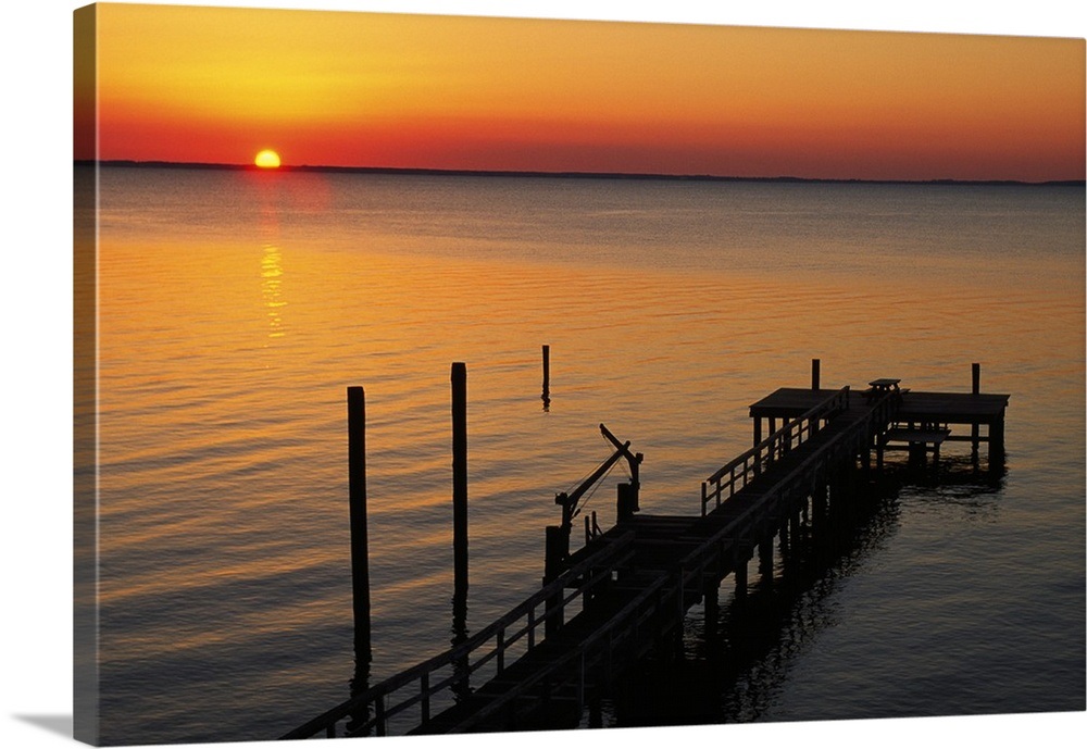 Silhouetted ocean pier at sunrise, Maryland Wall Art, Canvas Prints ...