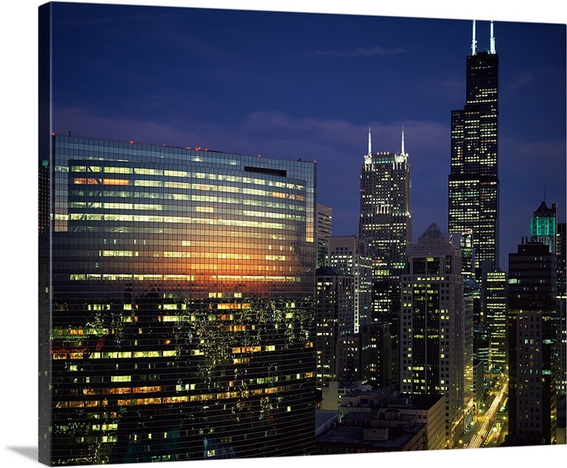 Skyscrapers lit up at night, Chicago, Cook County, Illinois, | Great ...