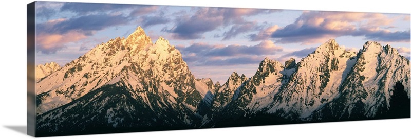 Spring sunrise alpenglow lights up the Teton Range, Grand Teton ...