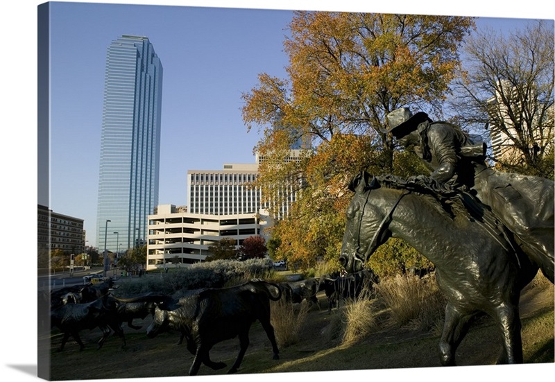 Statues in a park, Cattle Drive Sculpture, Pioneer Plaza, Dallas, Texas ...