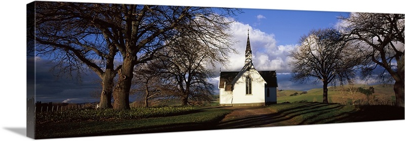 Trees around a church, Pukehou Christ Church, North Island, New Zealand ...