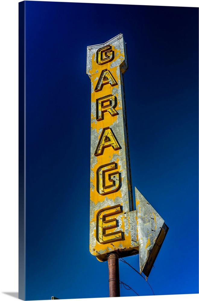 Vintage Neon Sign Directs Drivers To Garage Wall Art, Canvas Prints ...