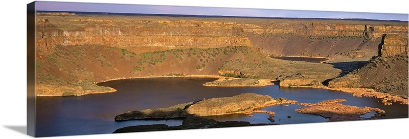 Washington, Dry Falls State Park, Panoramic view of a landscaped filled ...